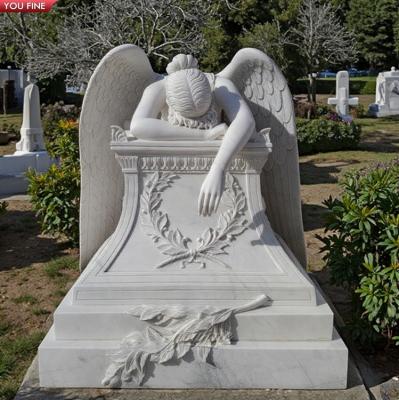 China Angel of Grief Marble Stone Life Size Weeping Angel Statues Headstone Statue Sculpture for Cemetery for sale