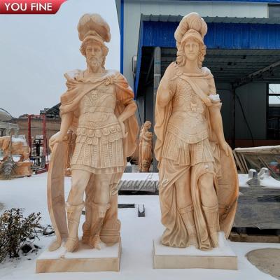 China Outdoor Garden Ancient Marble Life Size Vintage Roman Warrior Statues for sale