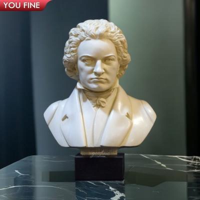 China Hand Carved Decorative Natural White Marble Stone Beethoven Bust Sculpture for sale