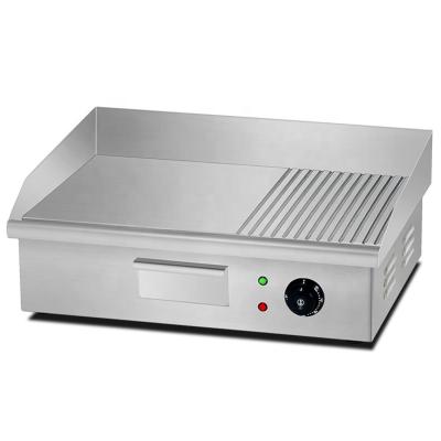 China Equipamento de cozinha de hotel Meio plano Meio poço Grill elétrico Silver Countertop de aço à venda