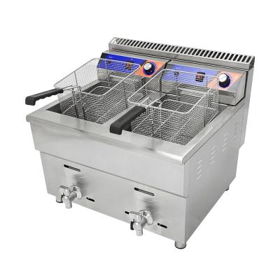 中国 220V ダブルタンクガスディープフライヤー ファーストフードレストラン用 ステンレスチール チキンフライヤー 販売のため