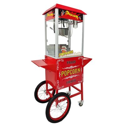 China Elektrische commerciële popcorn maker met winkelwagen en rode kleur Te koop