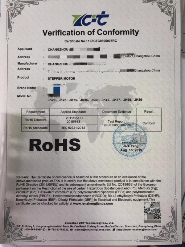Verification of Conformity - Changzhou Vic-Tech Motor Technology Co., Ltd.