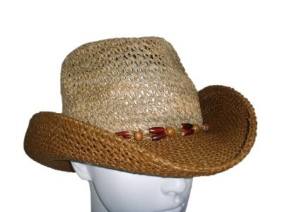Cina Cappelli di paglia delle donne di forma del cowboy di modo con la banda di guarnizione di legno delle perle per il partito, carnevale in vendita