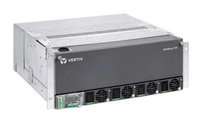 Close-up of the intelligent monitoring unit and LCD display on the NetSure 731 A41