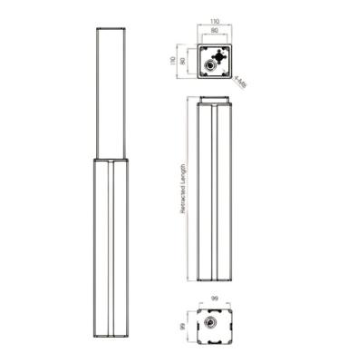 중국 6mm/s 3300N 전기 망원경 리프팅 컬럼 DC 모터 2 단계 알루미늄 액추에터 판매용