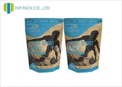 Cina La carta kraft di Brown blu Sta sul sacchetto, l'imballaggio risigillabile del sacchetto di muesli 500g in vendita