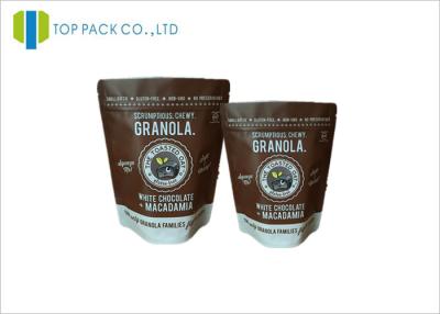 China Brown de encargo se levanta las bolsas de la comida, empaquetado que se puede volver a sellar del Granola de las bolsas de la comida de la cerradura de la cremallera en venta