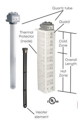 China Aangepaste Elektrische Kwartsonderdompeling Heater With Metal Heating Elements Te koop