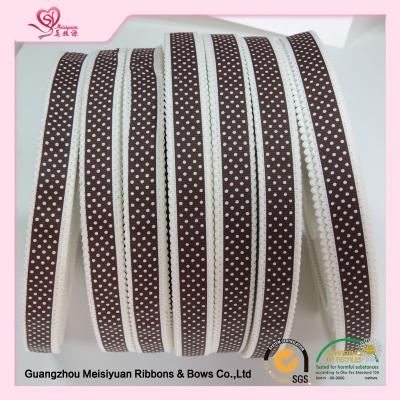 Cina l'abitudine bianca dei punti di 25mm ha stampato il doppio di colore di Brown del nastro del Grosgrain affrontato in vendita