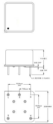 Technical diagram of LT-CR series temperature-compensated crystal oscillator showing dimensions and layout