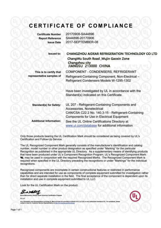 UL - Changzhou Aidear Refrigeration Technology Co., Ltd.