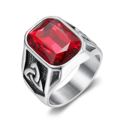 Cina Acciaio inossidabile Anello rosso rubino croce per uomini in Europa o America Edgy Hip-hop Moda in vendita
