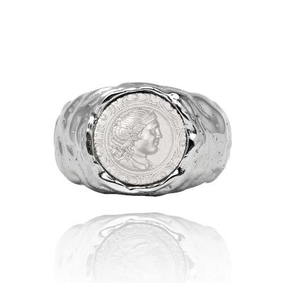 Cina 925 Sterling Silver Moon Goddess Antica Moneta Anello Regina Oro Bump Ins Marea in vendita