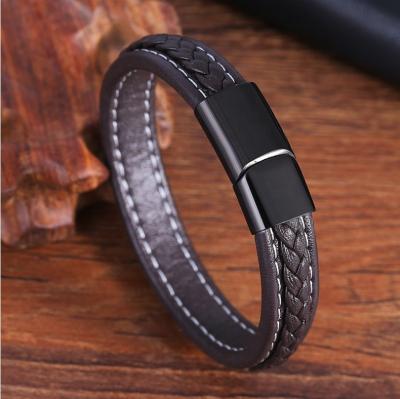 China Stainless Steel Weave Leather Bracelet Unique Designs and More Layers for European Buyers for sale