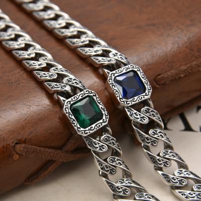 Cina Uomo sofisticato e raffinato Blu Zirconio Tang Erba di grano Sterling Argento cubano in vendita