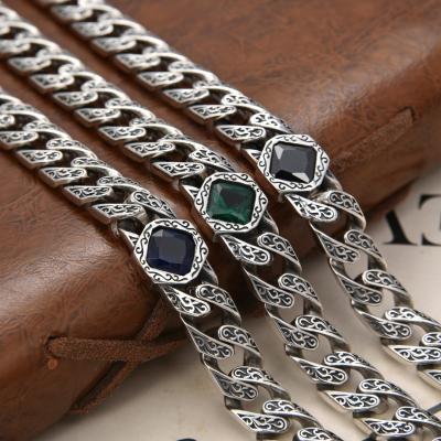 Cina Stile contrattuale S925 Sterling Silver Niche Design Tank Guba Bracelet per uomini e donne Blu Verde Nero Gemma in vendita
