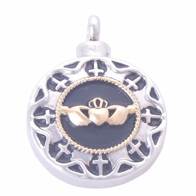 Cina OEM/ODM Forma rotonda Due toni Abbracciare il mio cuore Cerniera Urna Croce Pendente Colletto Memoriale Cremazione Gioielli in vendita