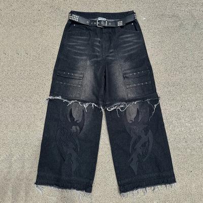 China Custom Jeans Manufacturer Straight-leg Baggy Jeans with 3D Print Mid Waist and Embossing Logo for Men for sale