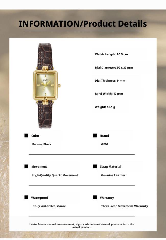 Vintage Small Square Gold Dial Women Quartz Watch Soft Leather Strap Slim Elegant Business Wristwatch Ladies Daily Jewelry Watch 3 Colors