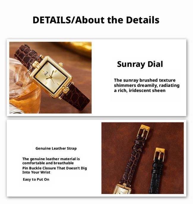 Vintage Small Square Gold Dial Women Quartz Watch Soft Leather Strap Slim Elegant Business Wristwatch Ladies Daily Jewelry Watch 3 Colors