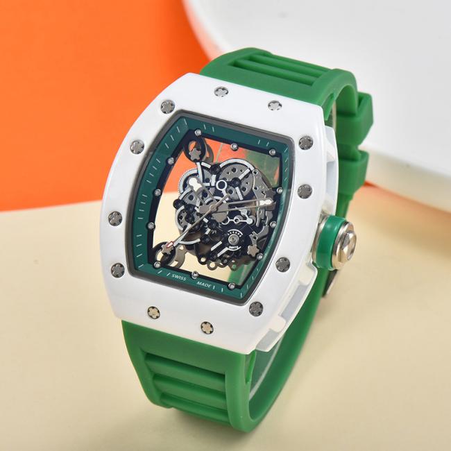 Tonneau Skeleton Dial Sports Wrist Watch for Men, Rubber Strap Luxury Hollow Dial Chronograph Business Male Wristwatch