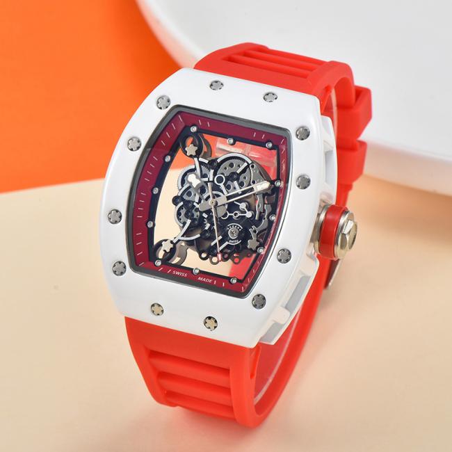 Tonneau Skeleton Dial Sports Wrist Watch for Men, Rubber Strap Luxury Hollow Dial Chronograph Business Male Wristwatch