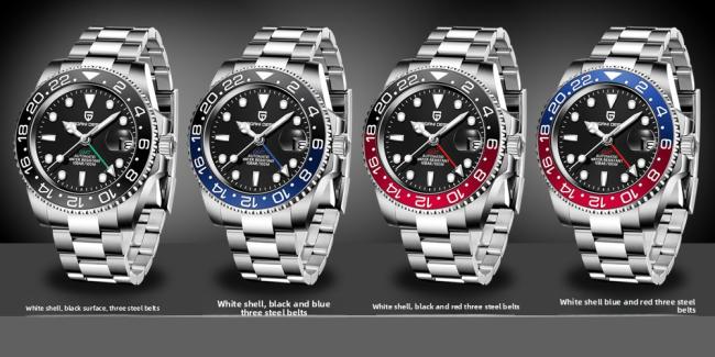 Men's 40mm GMT Automatic Mechanical Watch, Stainless Steel Sport Wristwatch with Sapphire Glass, 100M Waterproof