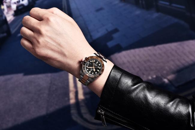 Men's 40mm GMT Automatic Mechanical Watch, Stainless Steel Sport Wristwatch with Sapphire Glass, 100M Waterproof