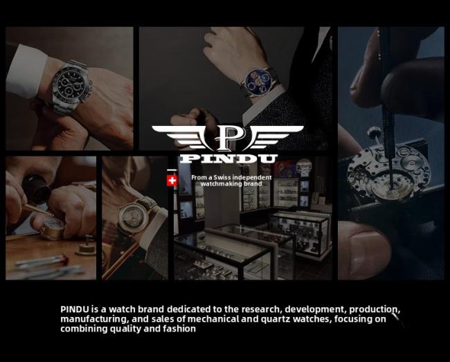 Men's Skeleton Quartz Watch, Oil Pump Rig Dial Wristwatch, 5ATM Waterproof Genuine Leather Strap Luxury Dress Watch for Men