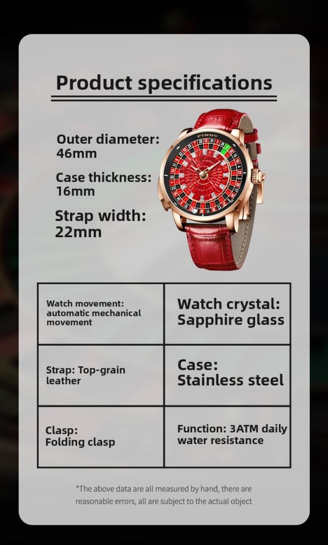 Specifications of men luxury statement mechanical wristwatch