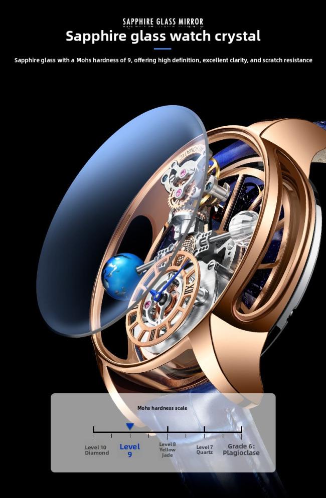 Men's Skeleton Starry Sky Quartz Watch, 46mm Open Work Dial World Time Wristwatch, Genuine Leather Strap 30M Waterproof Luxury Dress Watch for Men