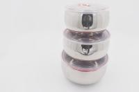 Cina 3 grande insieme dei contenitori di stoccaggio di acciaio inossidabile della scatola di conservazione degli alimenti di forma rotonda di dimensione 16cm 18cm 20cm dei pc in vendita