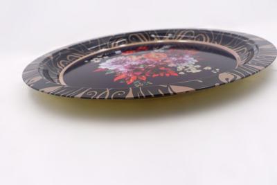 Chine la plaque d'acier florale en métal de dîner de 33cm a placé le plateau de portion de forme ronde de vaisselle à vendre