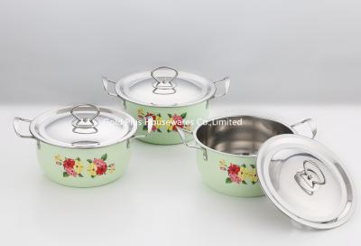 꽃과 함께 3PCS 조리기구 세트 8cm 스테인레스 스틸 캐서롤 냄비
