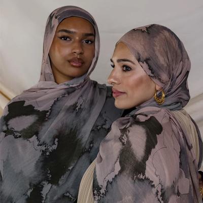 China Supplier Elegant Fashion Accessory Muslim Women Hijab Shawl Digital Printing Marble Design Long Chiffon Scarf for sale