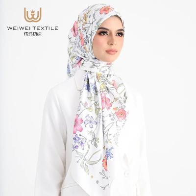 China Factory Wholesale Customized Printed Logo Girl Women Shawl Square Floral Design Polyester Scarf Trendy Satin Silk Hijab Scarf for sale
