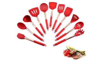 China 11pcs Silicone Kitchen Utensil Sets , Red Silicone Cooking Utensils ODM Available Te koop