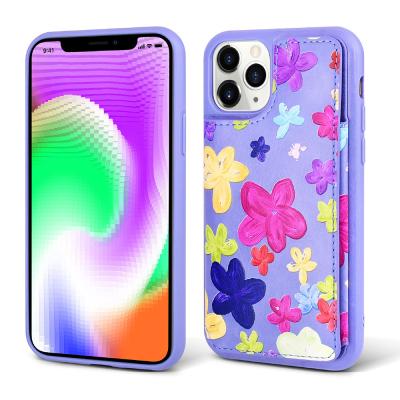 Cina Copertura mobile del modello di carta della tasca del telefono della cassa di trucco floreale di Kickstand per Iphone 12 in vendita