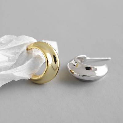 Китай Lanciashow 925 Solid Silver Gold Plated Jewelry Hoop Earrings Simple Concavo Convex Shape продается