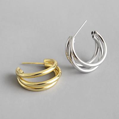 Китай Lanciashow 925 Solid Silver Gold Plated Jewelry Circle Hoop Earrings Three Band Ring продается