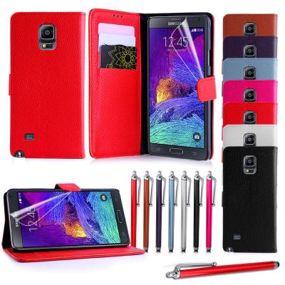Cina Coperture del telefono cellulare di Samsung del portafoglio del cuoio di grano di litchi per la nota 4 della galassia con il supporto in vendita
