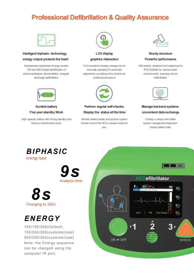 St-A7000plus Color Screen Aed Data Transfer Biphasic Portable Automated External Defibrillator Machine