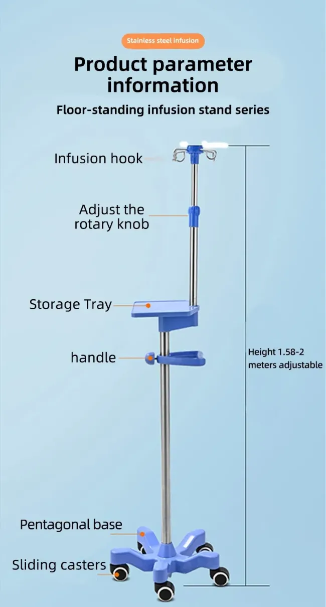 Adjustable Height Easy to Move Hospital Infusion Stand
