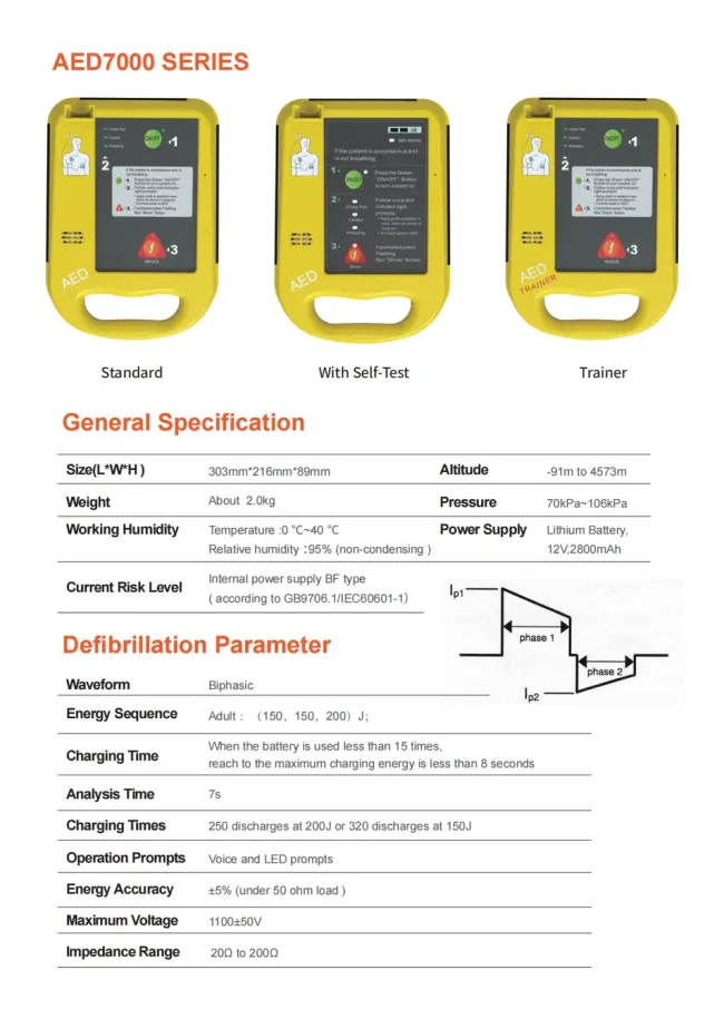Aed-7000 Reliable Aed Defibrillator with Pediatric Mode and Voice Prompts