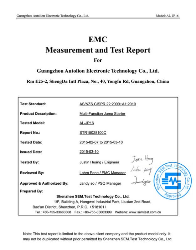 EMC - Guangzhou Autolion Electronic Technology Co., Ltd