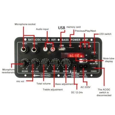 중국 24V/220V CAR AMPLIFIER 서브우퍼와 듀얼 마이크 카라오케 오디오용 모노 증폭기 판매용