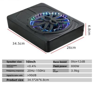 중국 도매 10인치 800W 고전력 액티브 자동차 서브우퍼 3차원 스파이더 디자인 초 얇은 오디오 모델 APP 제어 컬러 라이트 판매용