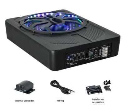 중국 도매 10인치 800W 고전력 액티브 자동차 서브우퍼 3차원 스파이더 디자인 초 얇은 오디오 모델 APP 제어 컬러 라이트 판매용