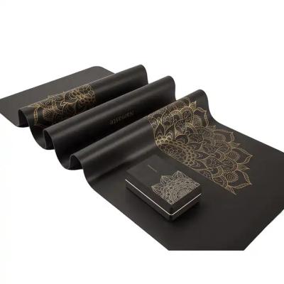 China Eco Friendly Private Label Custom Wholesale 4mm Hot Gold Stamping UV Printing Black Natural Rubber PU Leather Yoga Mat zu verkaufen